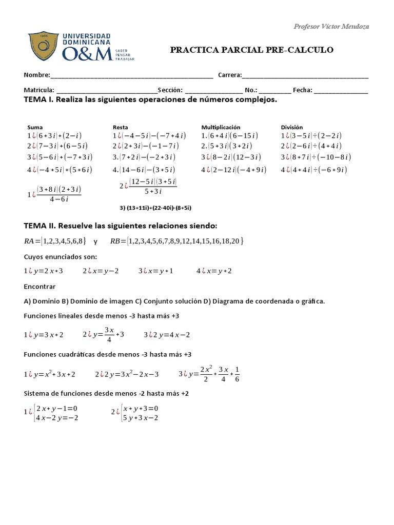 Operaciones y Ecuaciones en Pre-Cálculo | PDF | Entero | Matemáticas ...