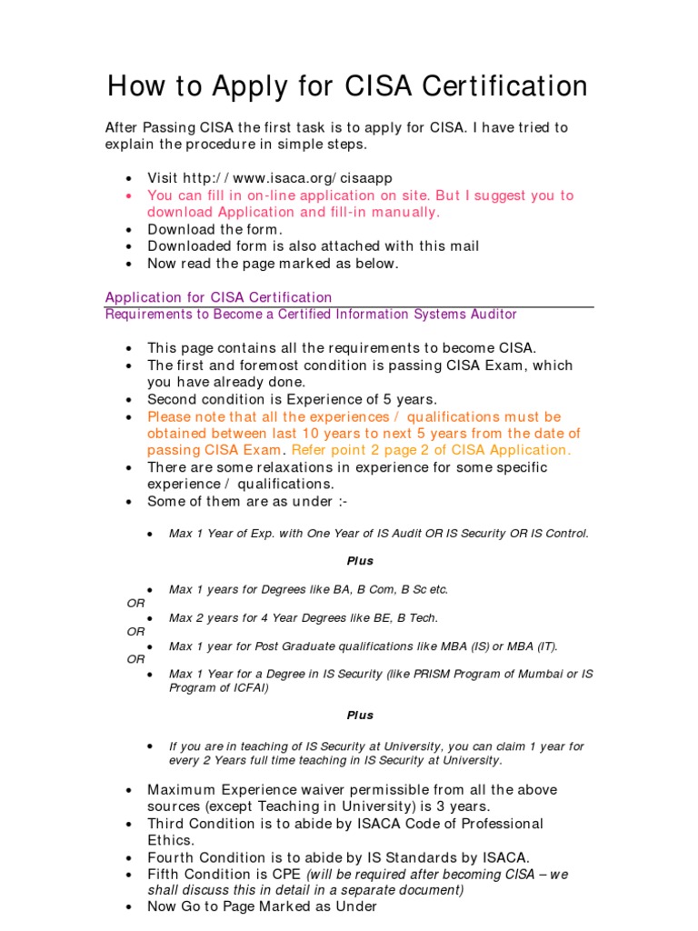 How To Apply For CISA Certification | PDF | Postgraduate Education ...