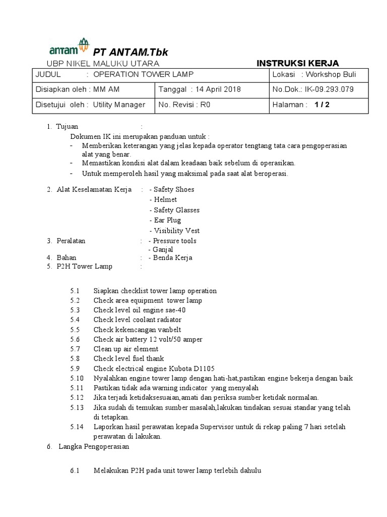 Panduan Operasi Tower Lamp | PDF