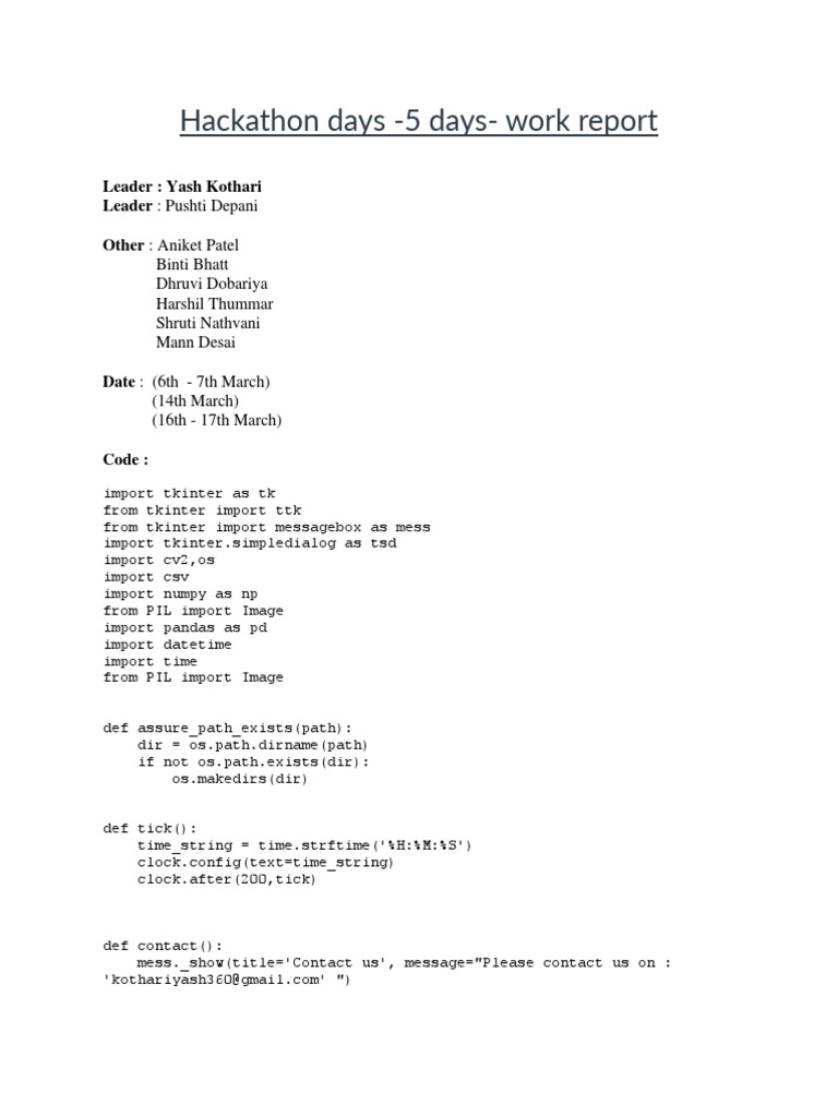 Hackathon Days - 5 Days - Work Report | PDF | System Software | Data