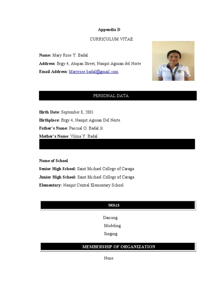 Appendix D Curriculum Vitae: Personal Data | Download Free PDF | Schools | Social Institutions