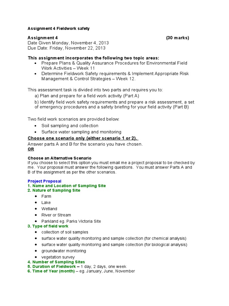 Assignment 4 Fieldwork Safety Pdf Water Quality Wetland