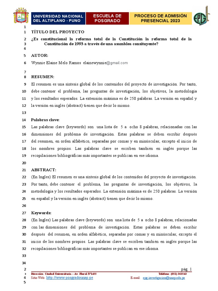 Esquema de Presentacion de Proyecto de Investigacion Cualitativa - Epg ...