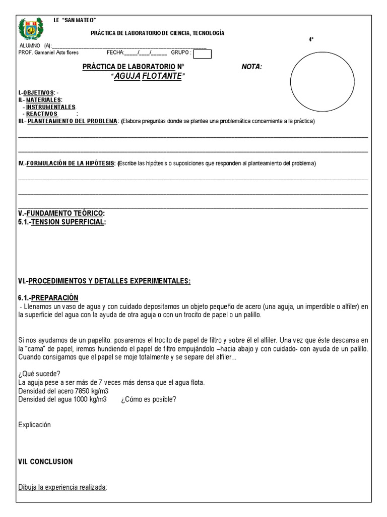 Practica-De-Laboratorio-De-Cta-4 Aguja Flotante | PDF | Agua | Science