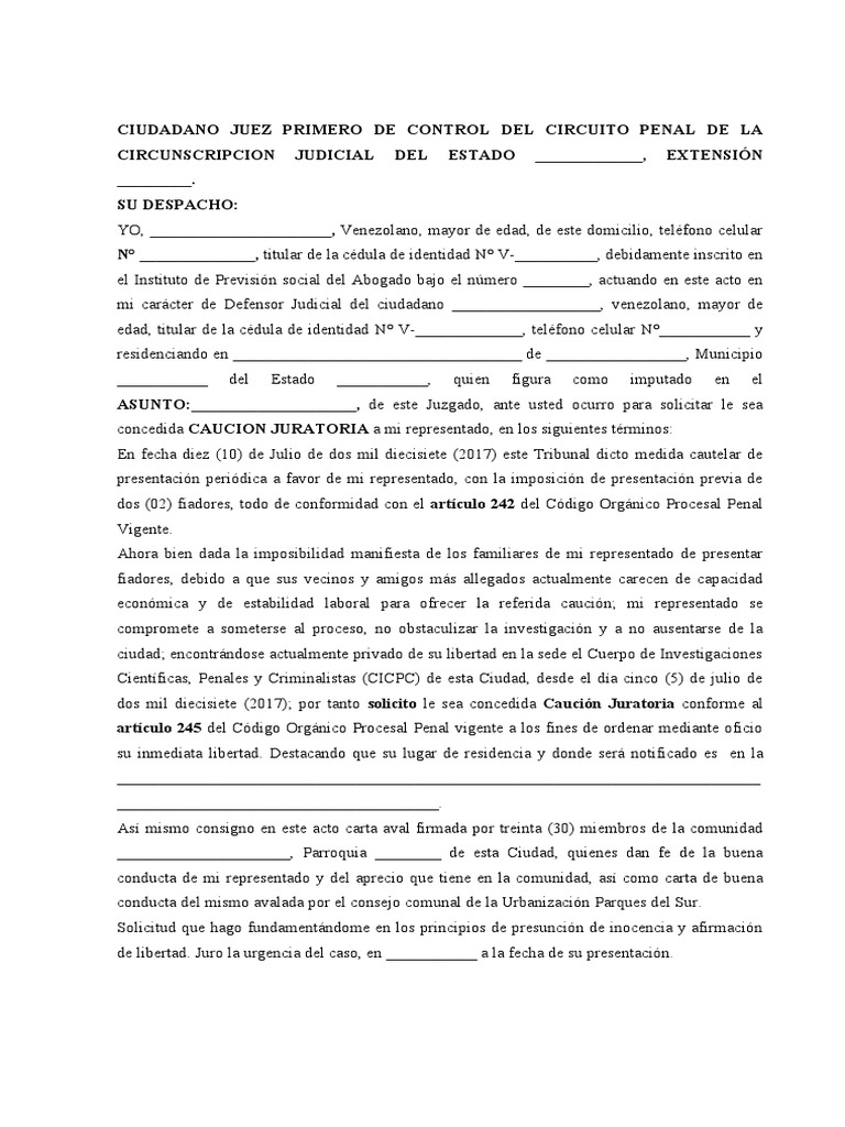 Modelo de Caución Juratoria en Venezuela | PDF | Justicia | Crimen y violencia
