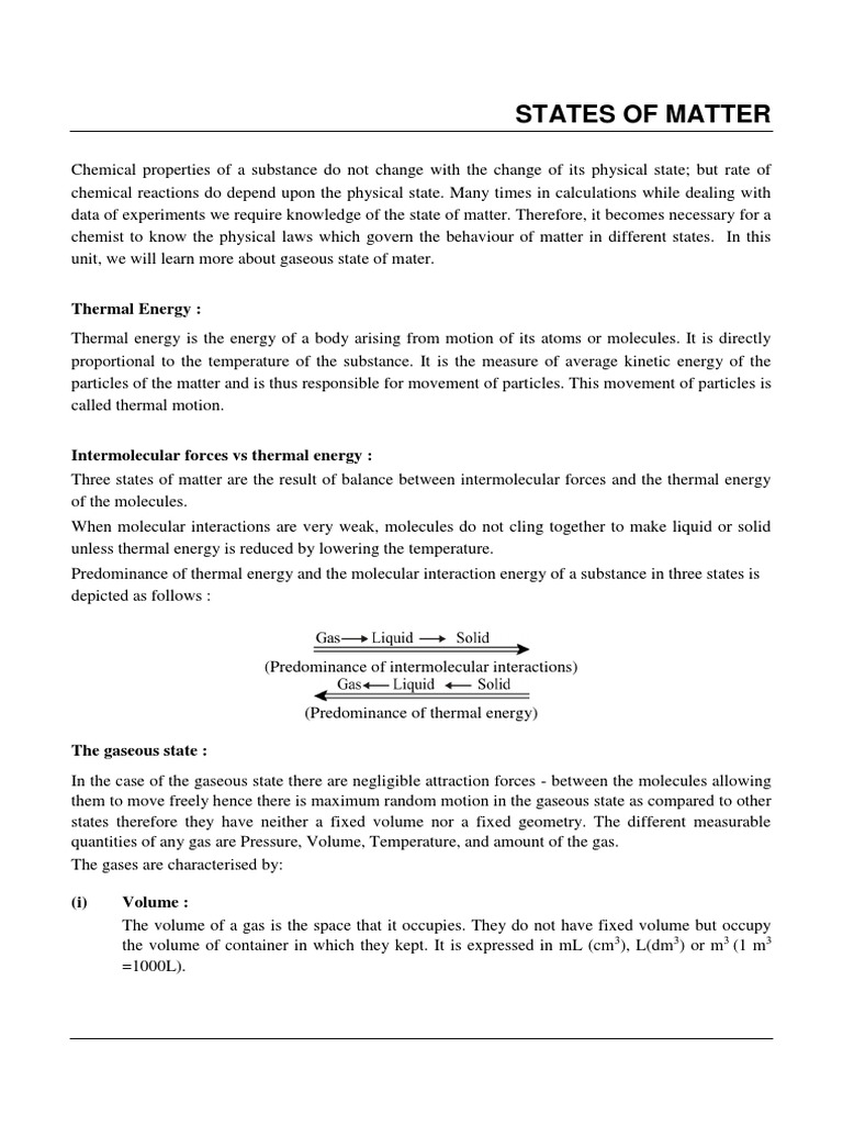 States of Matter: Thermal Energy | PDF | Gases | Temperature