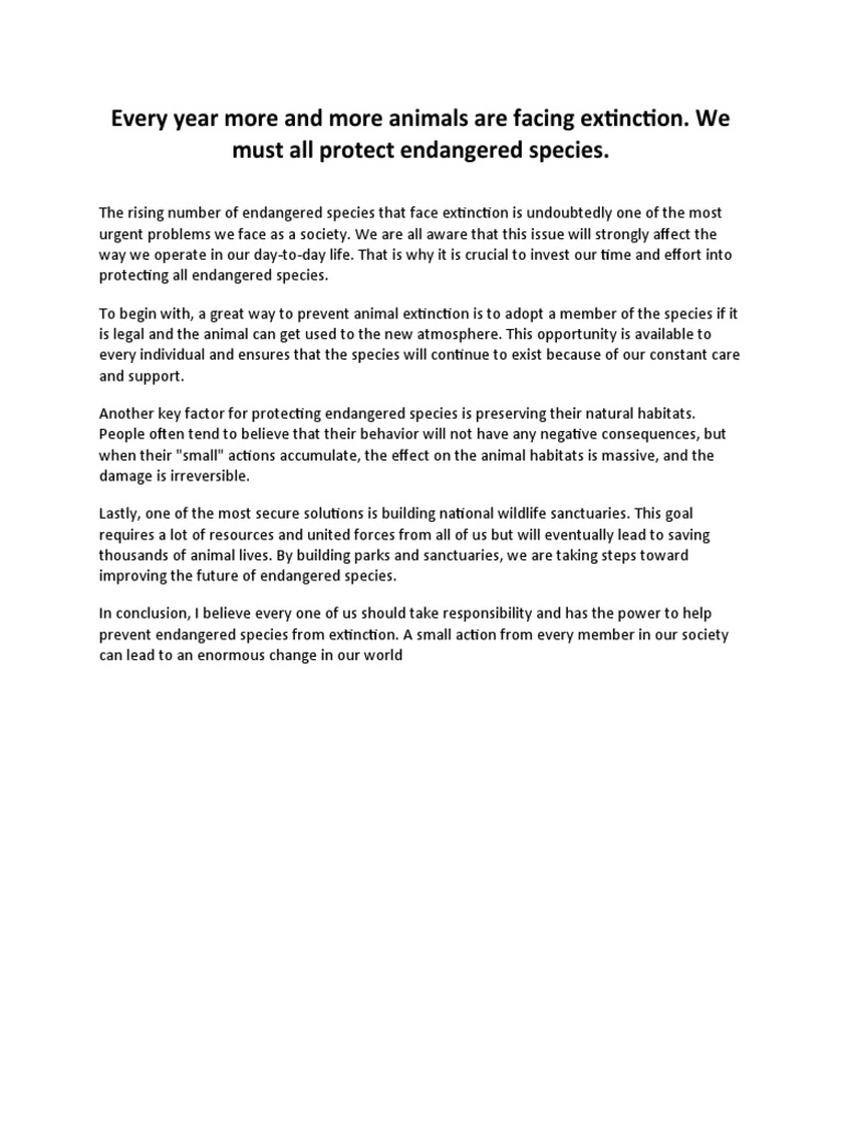 Argumentative Essay - Every Year More and More Animals Are Facing ...