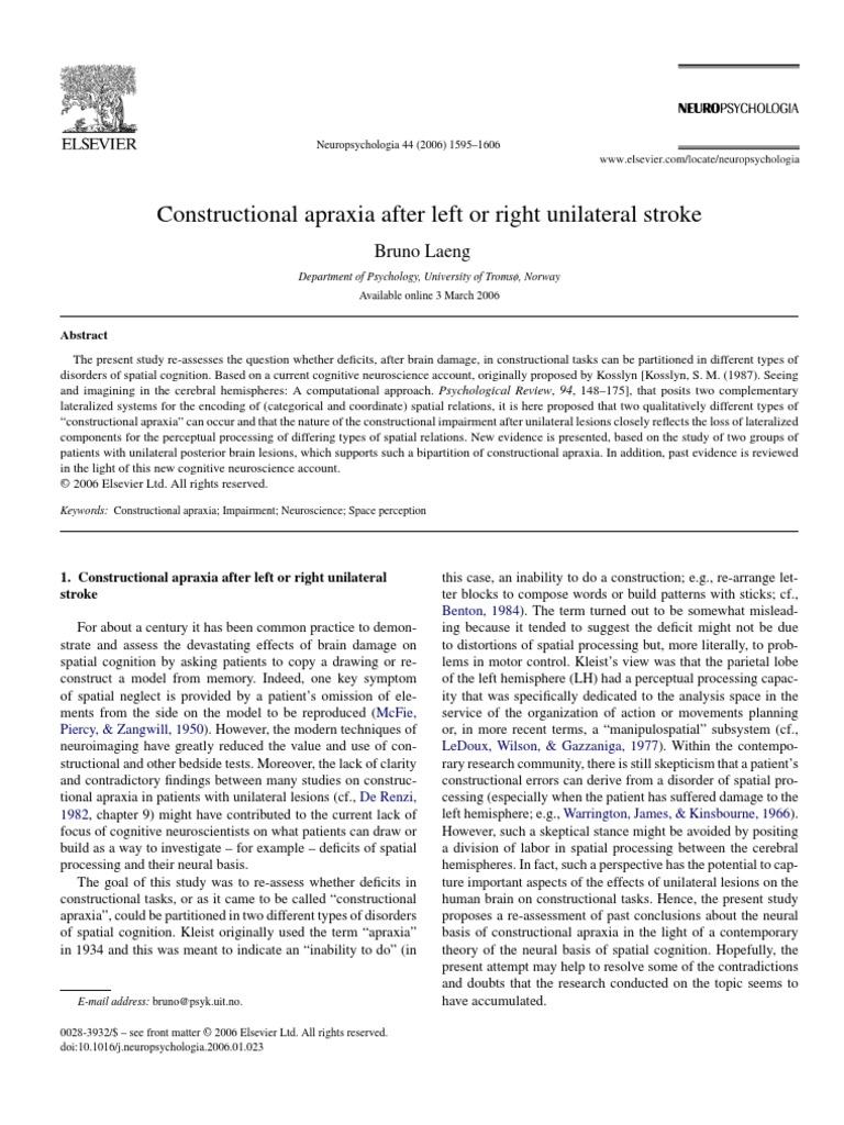 Constructional Apraxia After Left or Right Unilateral Stroke | PDF | Standard Deviation ...