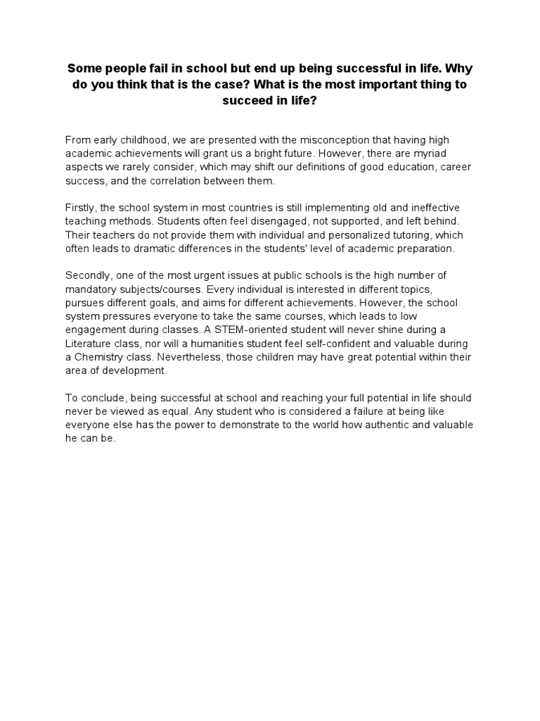 Argumentative Essay - Some People Fail in School But End Up Being ...