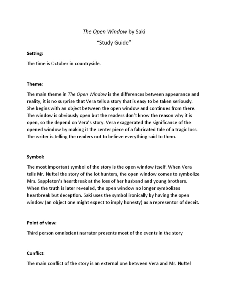 The Open Window: Setting and Symbolism | PDF