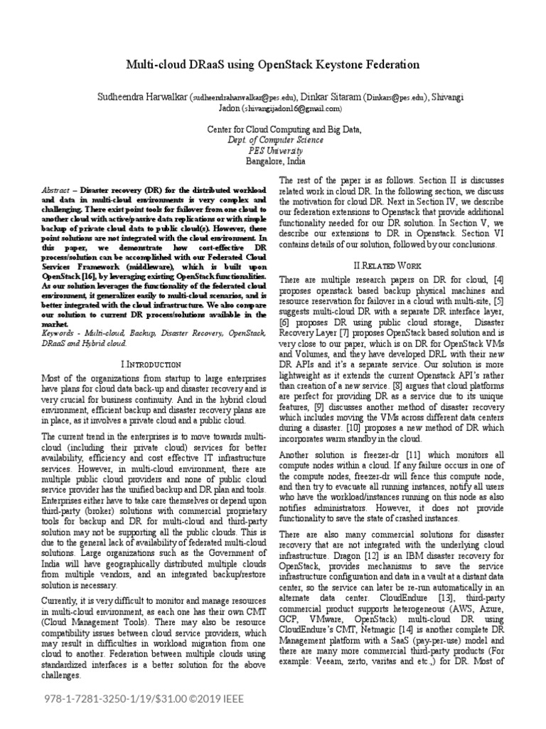 Multi-Cloud Draas Using Openstack Keystone Federation: Sudheendra ...