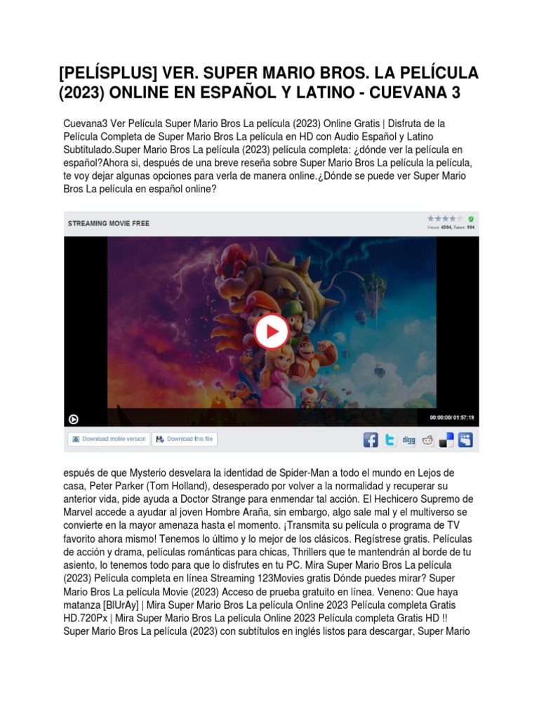 (Pelísplus) Ver. Super Mario Bros. La Película (2023) Online en Español Y Latino - Cuevana 3 | PDF