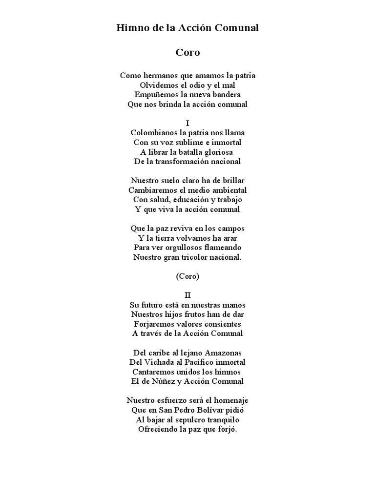 Letra Himno de La Acción Comunal | PDF