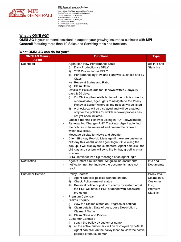 OMNI AG - Function Menu | PDF