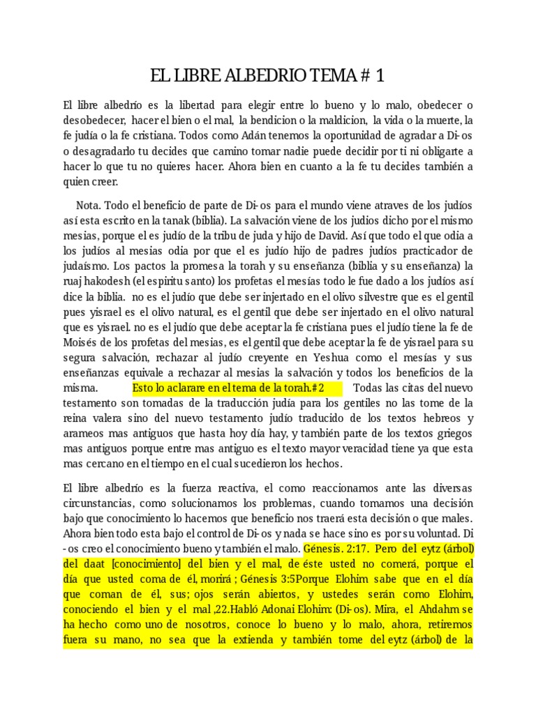 El Libre Albedr | PDF | Palabras y frases de la Biblia hebrea | Religiones semíticas antiguas