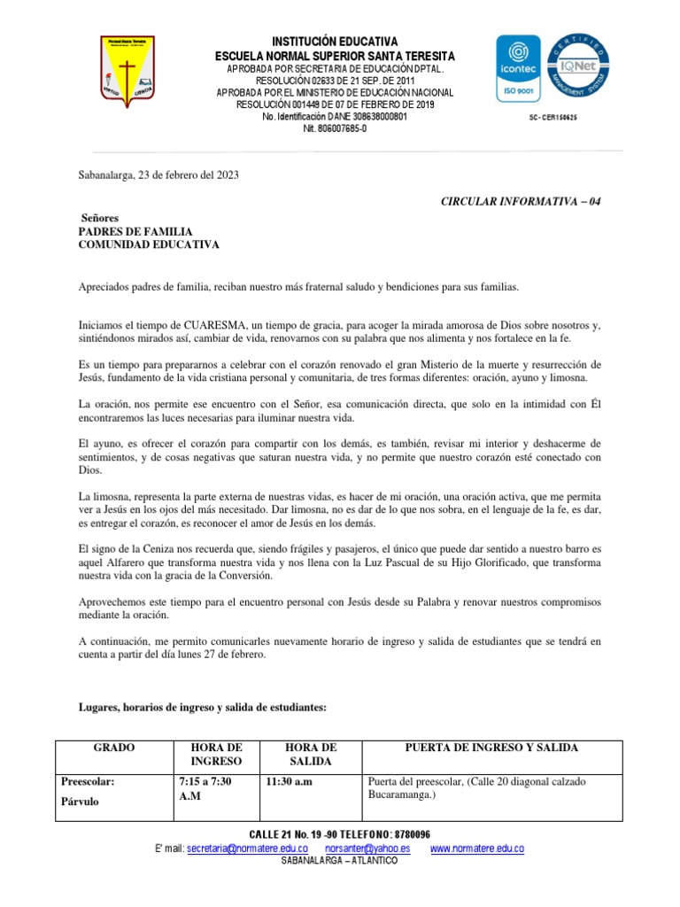 CIRCULAR No. 04 | PDF | Oración