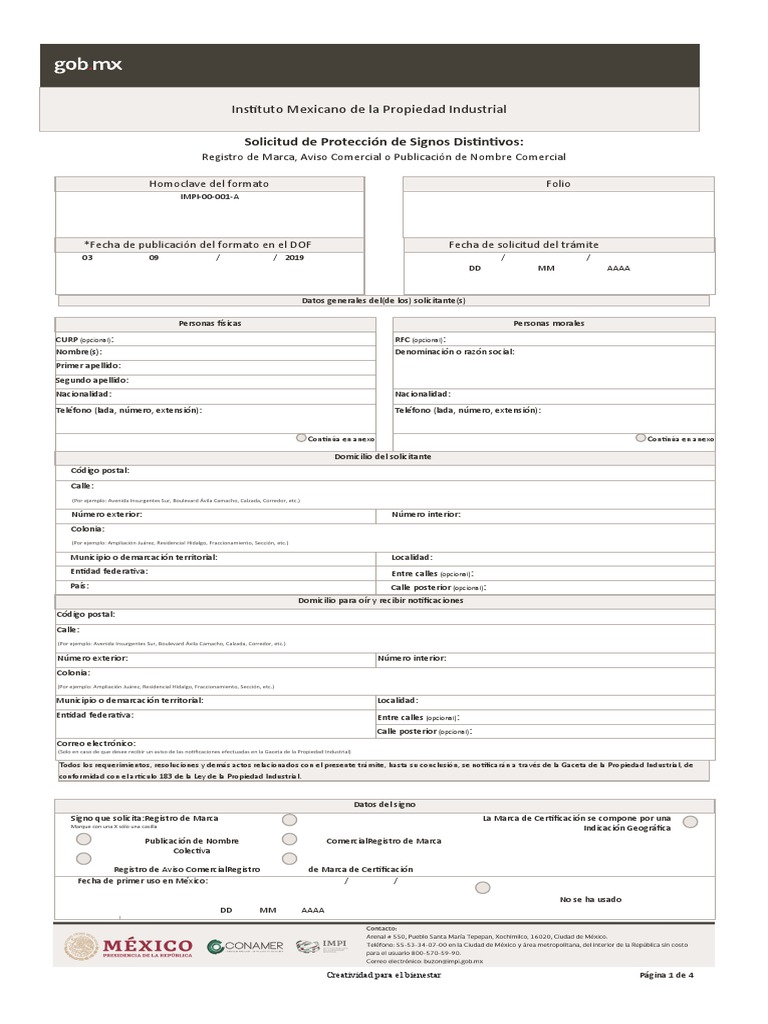 Formato de Inscripción IMPI | PDF | Marca comercial | Derecho Civil ...
