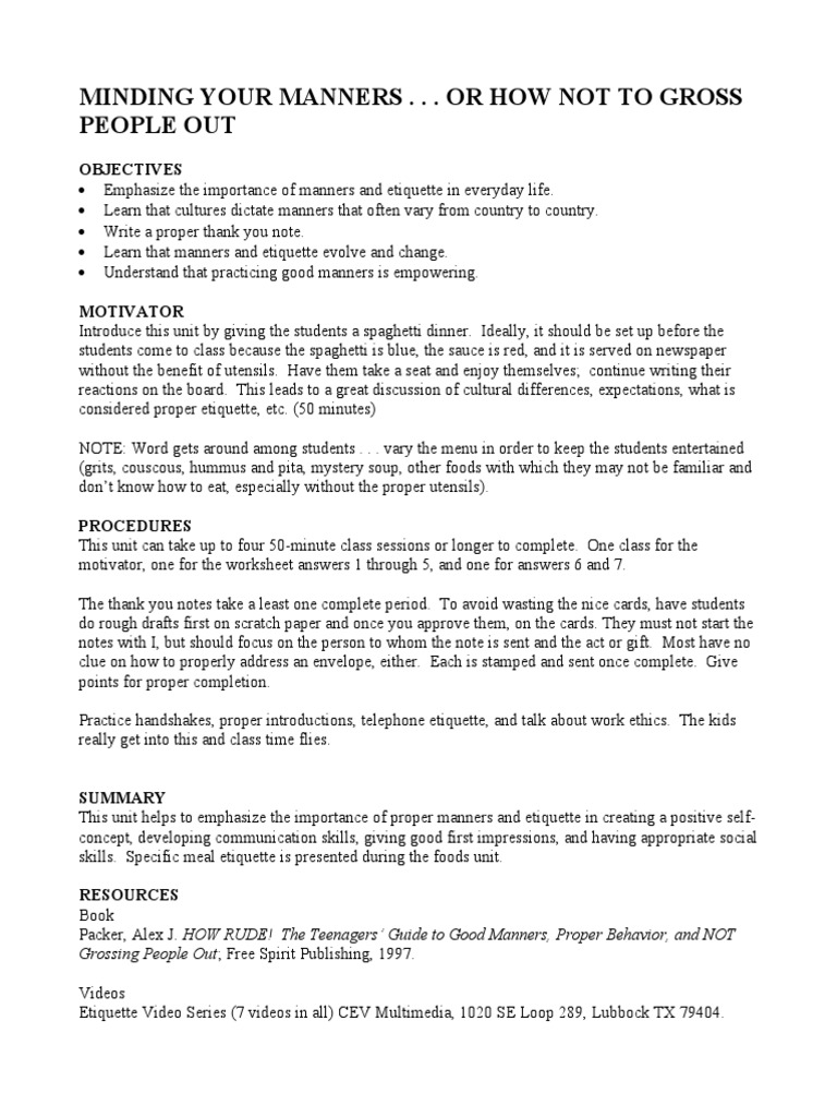 Minding Your Manners | PDF | Etiquette | Social Psychology