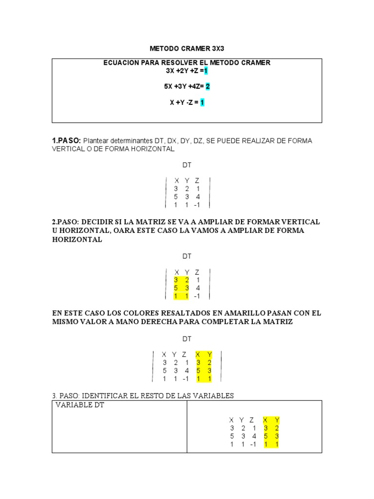 Metodo Cramer 3X3 | PDF | Matemáticas | Objetos matemáticos