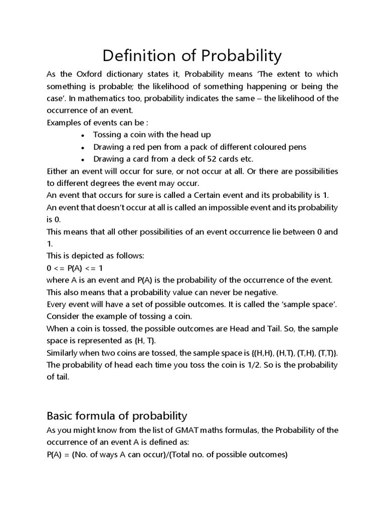Definition of Probability | Download Free PDF | Probability | Odds