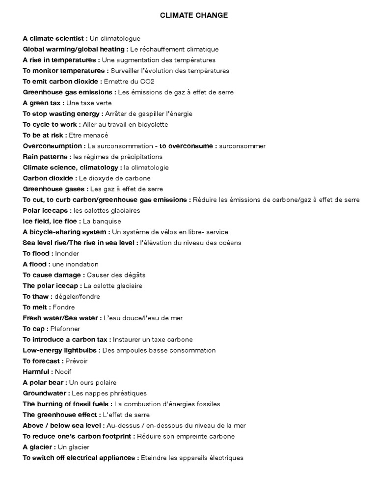 A1 Vocabulary - Climate Change | PDF