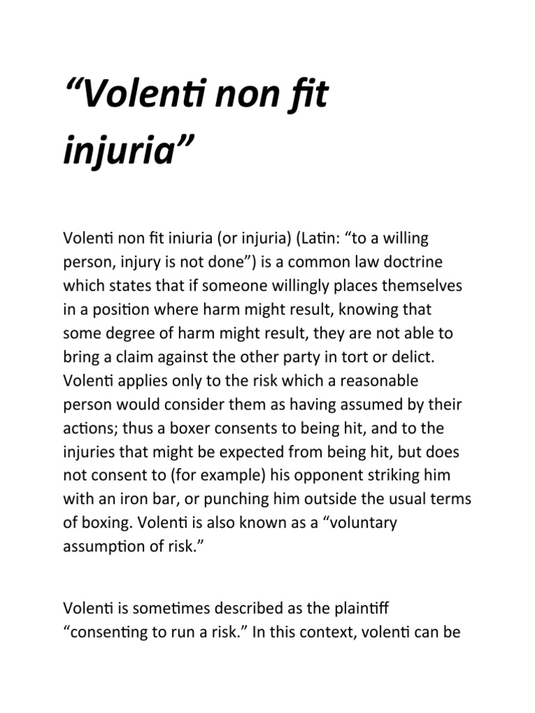 Volenti Non Fit Injuria | PDF | Jurisprudence | Applied Ethics