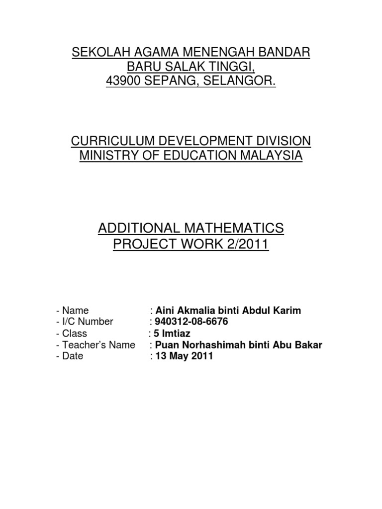 Additional Mathematics Project Report 2011 | PDF | Teaching Methods ...