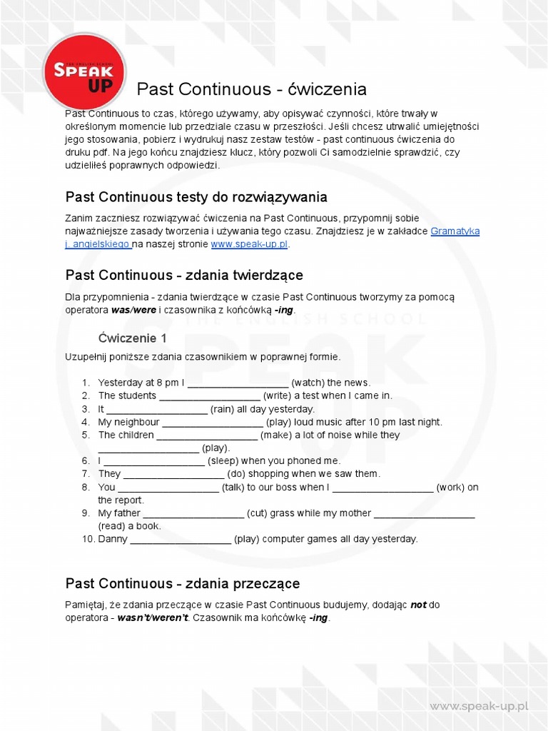 Past Continuous Cwiczenia | PDF