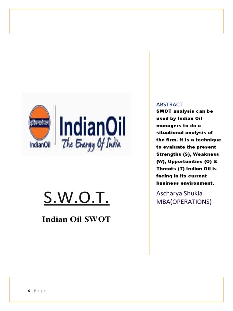 Indian Oil SWOT Analysis | PDF | Swot Analysis | Economies