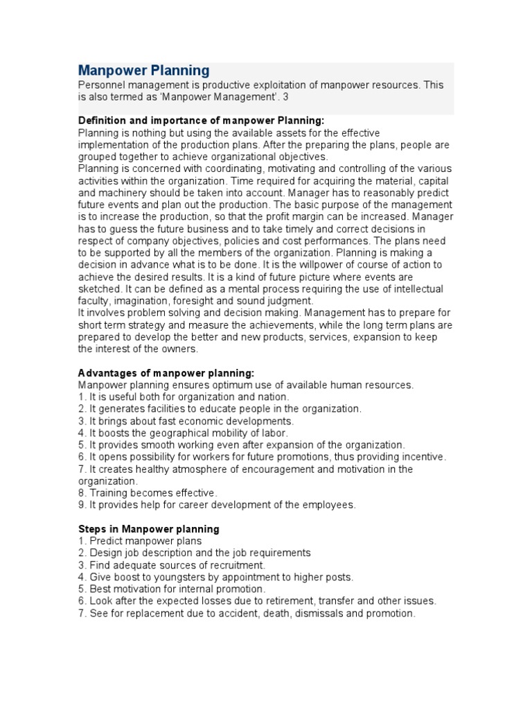 Manpower Planning | PDF | Human Resources | Employment