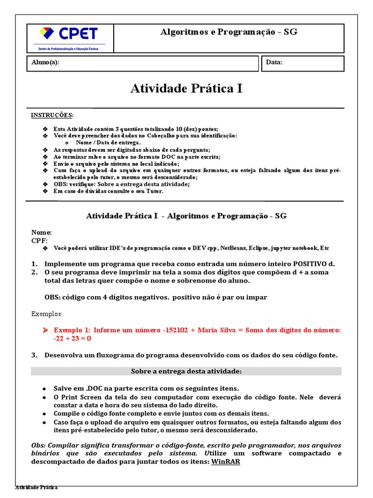 Atividade Prática de Algoritmos | PDF