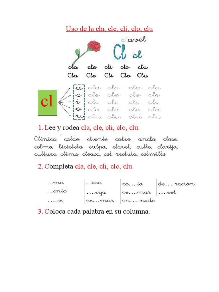 Uso de La Cla, Cle, Cli, Clo, Clu: Ee y Rodea | PDF