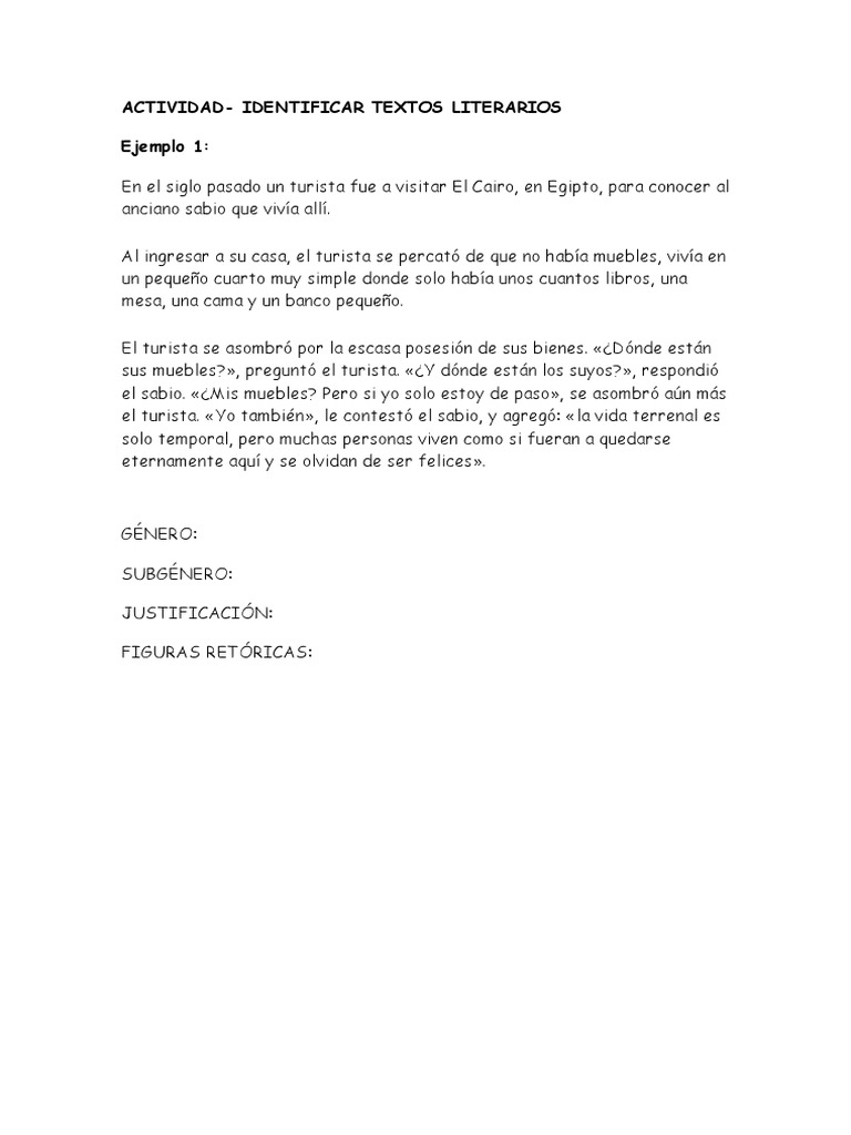 Actividad-Identificar Textos Literarios Ejemplo 1 | PDF