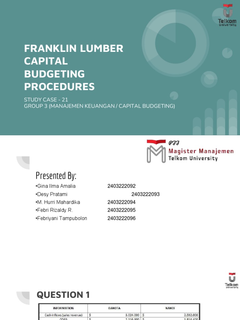 Franklin Lumber Capital Budgeting Procedures - Group 3 | PDF | Net Present Value | Internal Rate ...