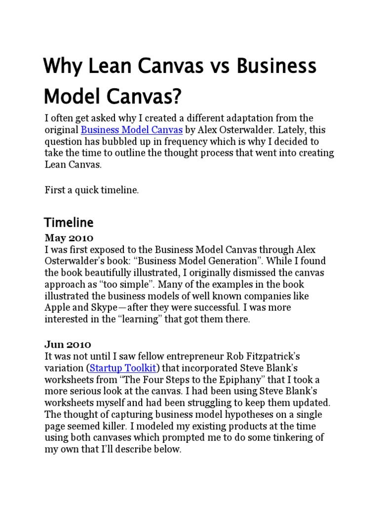 Lean Canvas vs Business Model Canvas Explained | PDF | Business