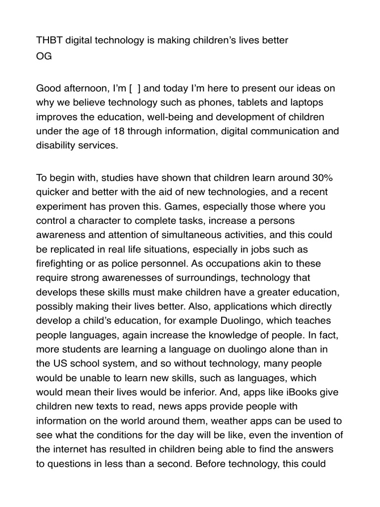 Debate on technology’s affect on children’s well-being | PDF | Mobile ...