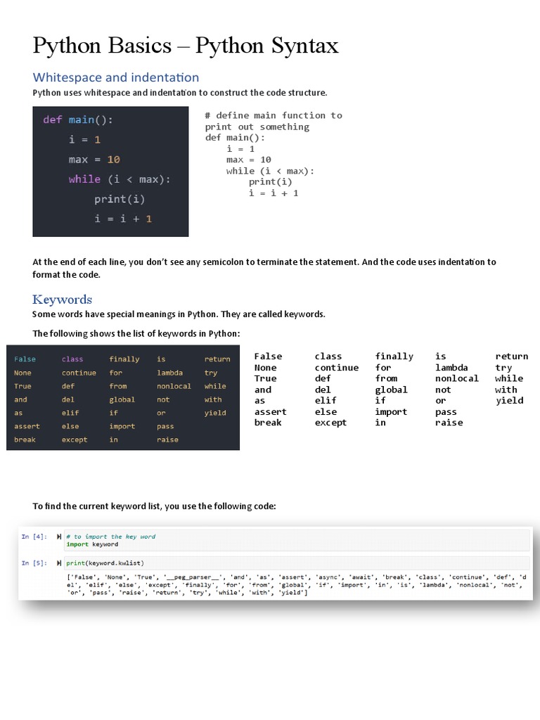 Python Basics Python Syntax Whitespace And Indentation Pdf Parameter Computer