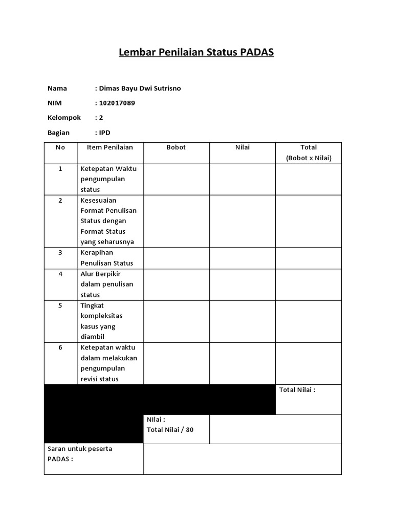 Lembar Penilaian Status IPD | PDF