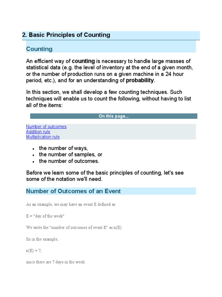 Basic Principle of Counting | PDF | Probability | Sampling (Statistics)