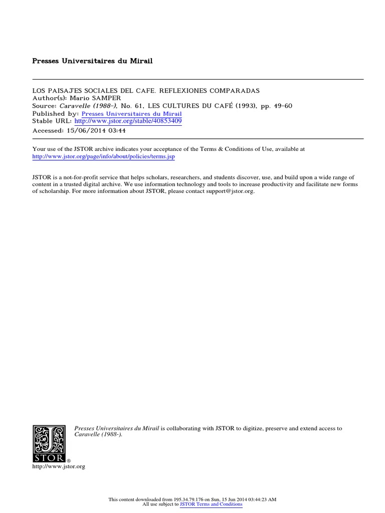 Mario Samper Los Paisajes Sociales Del Café. Reflexiones Comparadas ...