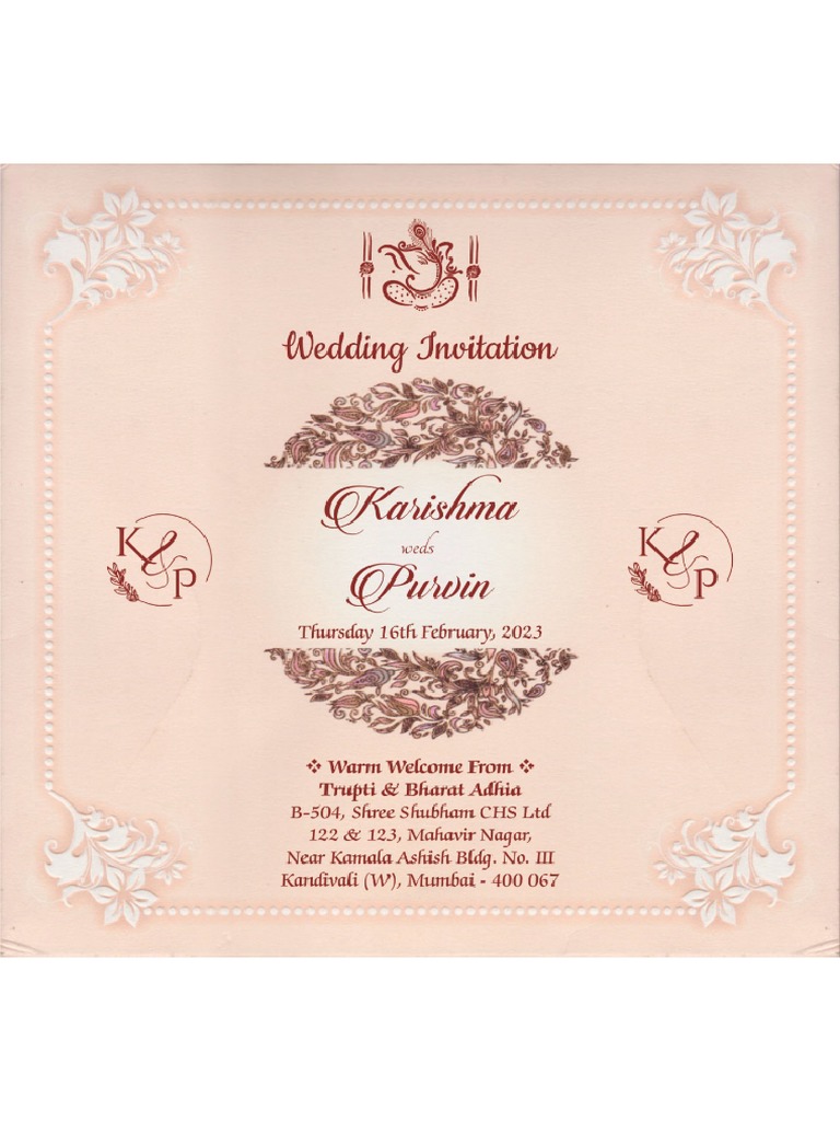 Karishma Wedding Invitation 1 Person | PDF