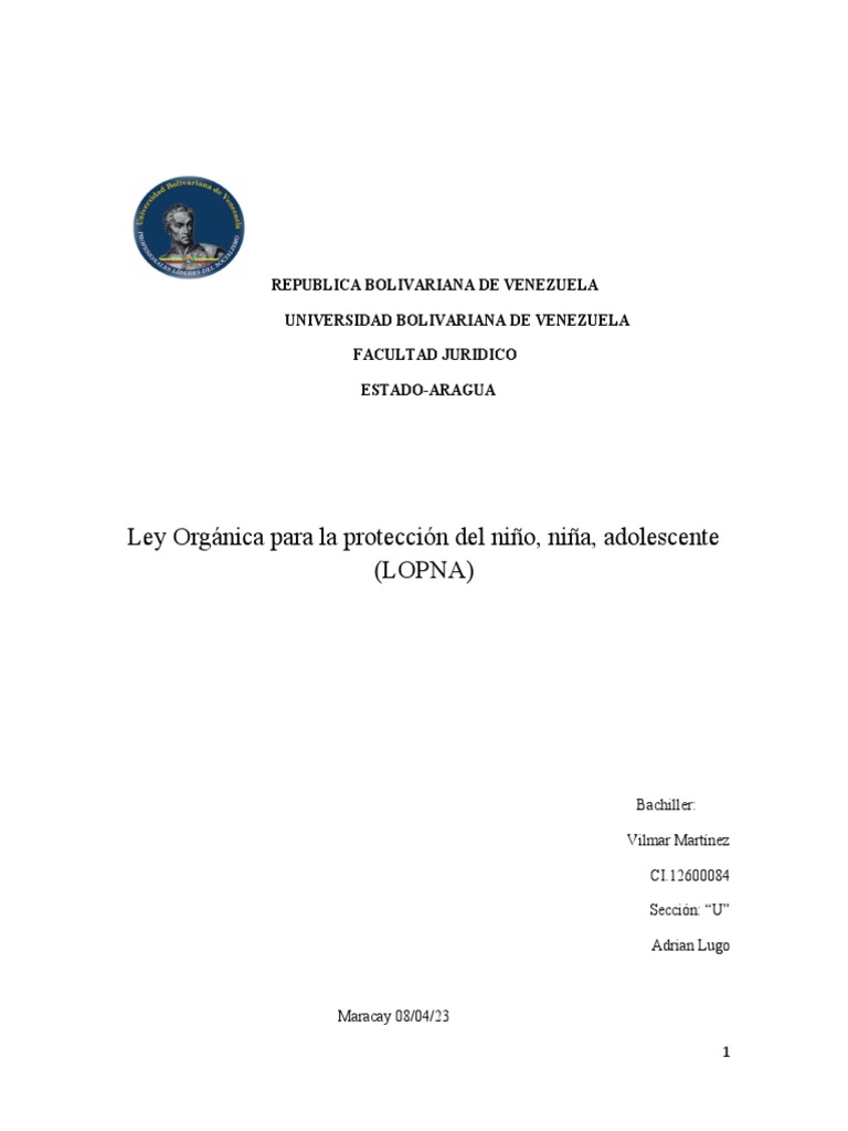 Ley Orgánica para La Protección Del Niño, Niña, Adolescente (Lopna) | PDF