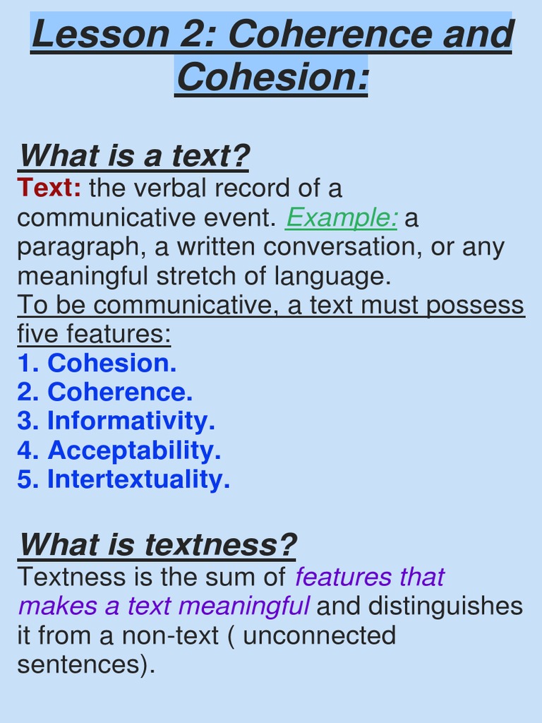 Lesson 2 Coherence and Cohesion - 221117 - 173158 | PDF | Schema ...