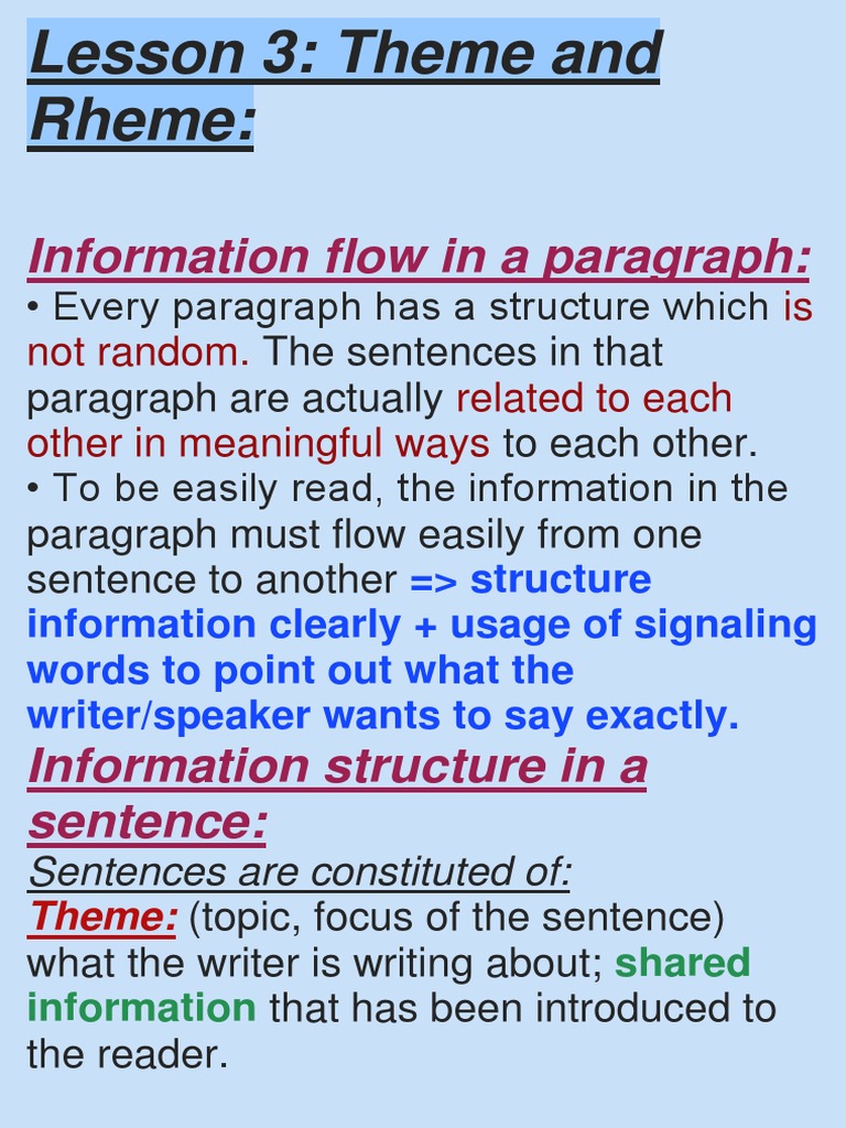 Lesson3 Theme and Rheme_221121_215132 | PDF | Syntax | Cognition