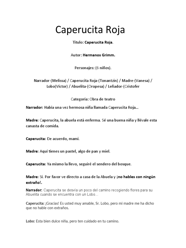 Obra de Teatro (Caperucita Roja) | PDF | Caperucita Roja