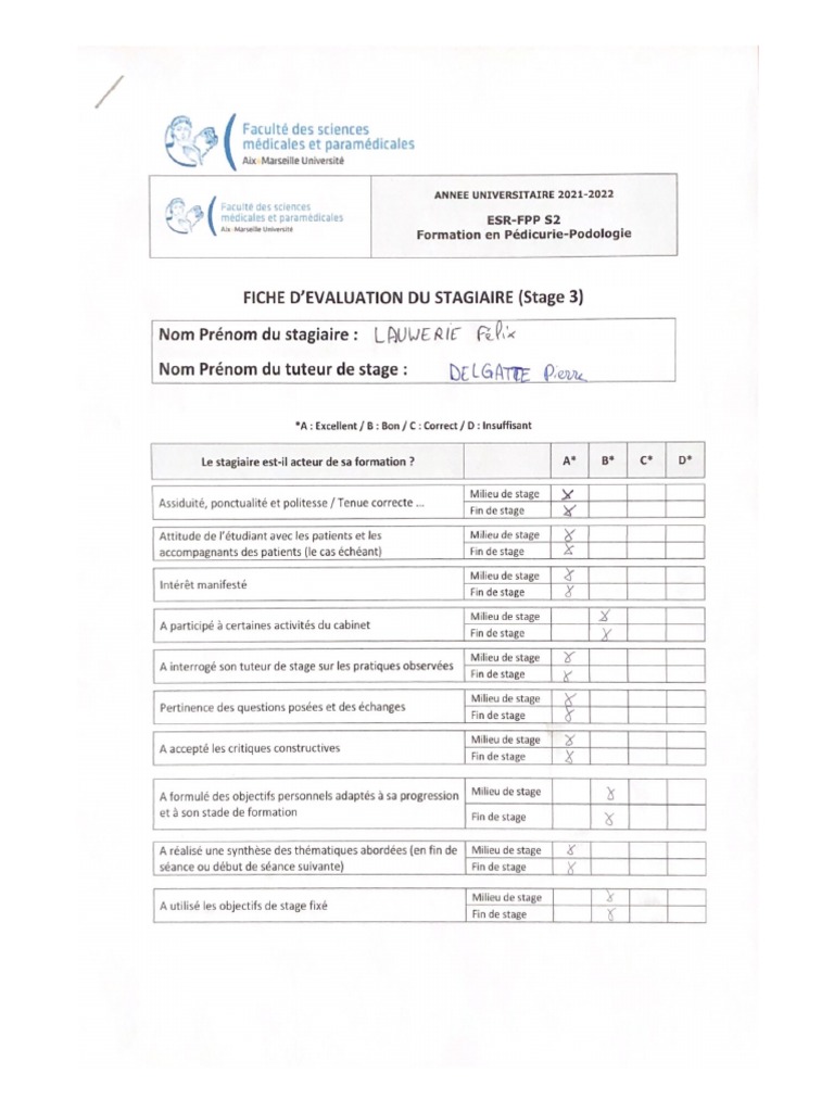 Fiche D'évaluation Du Stagiaire | PDF