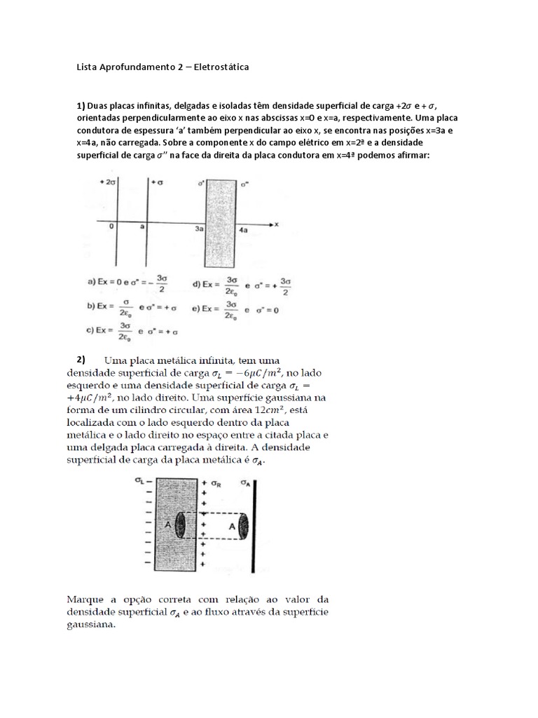 Lista Aprofundamento 2 Eletrostatica | PDF | Carga elétrica | Campo ...