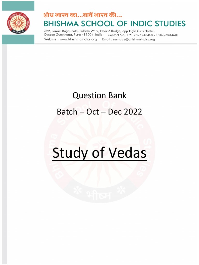 Vedic Studies Question Bank 2022 | PDF | Vedas | Supernatural Books
