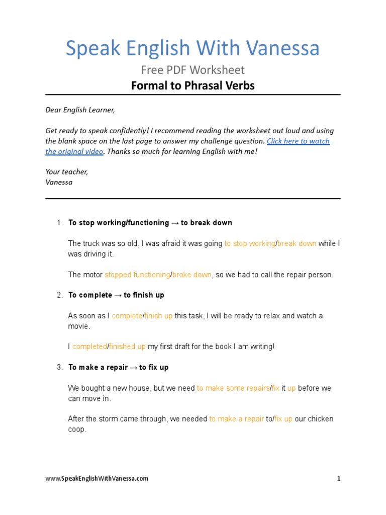 Speak English With Vanessa: Formal To Phrasal Verbs | PDF