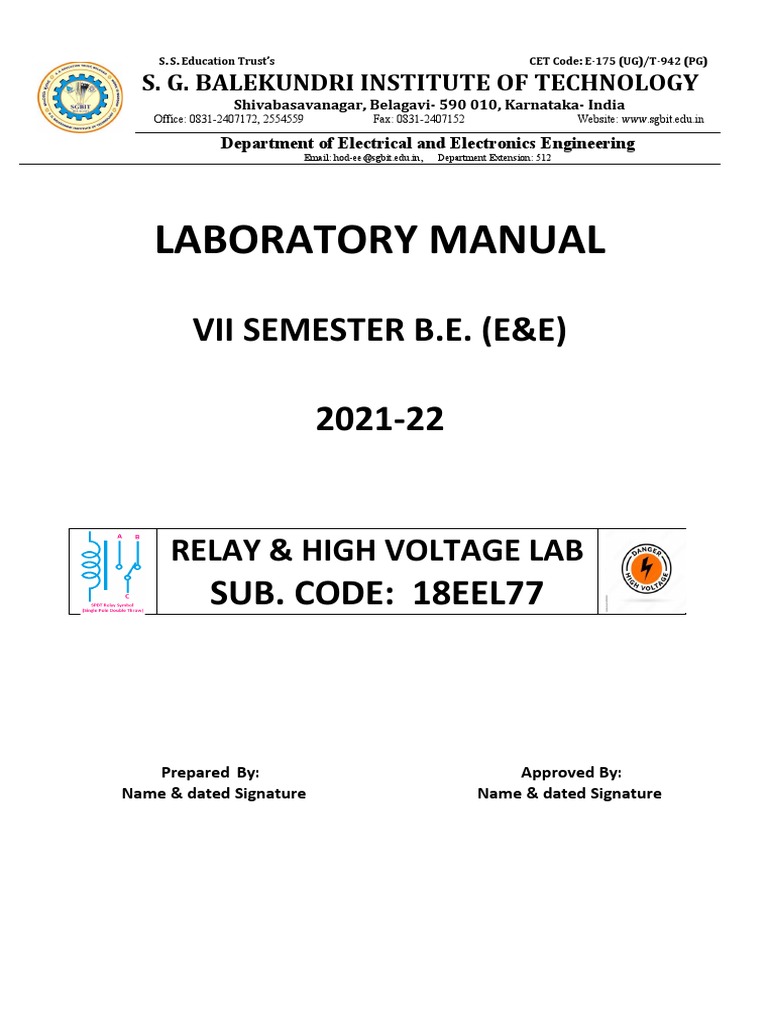 Relay & HV Lab Manual - 2020 Latest-1 | PDF | Relay | Voltage